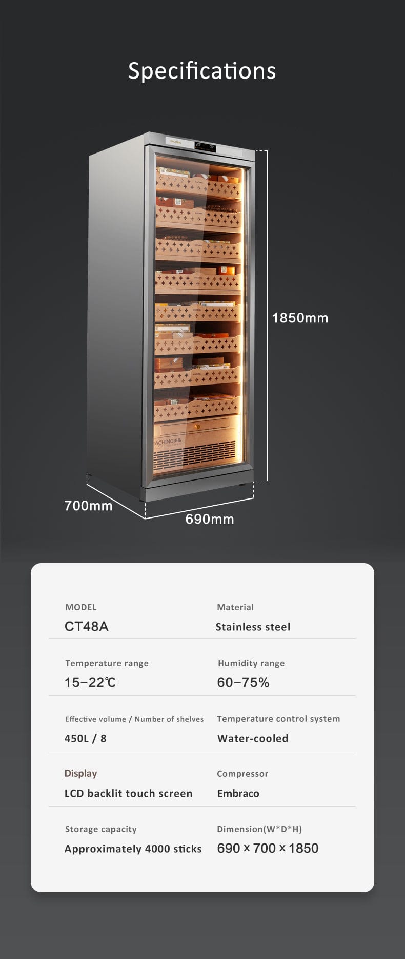Raching CT48A Cigar Humidor Cabinet: Fully Automatic | 3000 Cigars ...